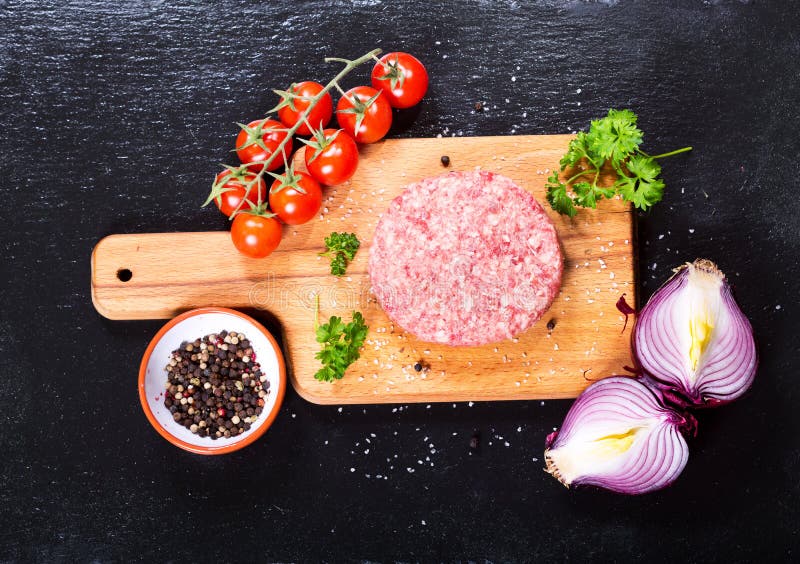 Fresh Raw Beef Burger for Hamburger with Vegetables Stock Image - Image ...
