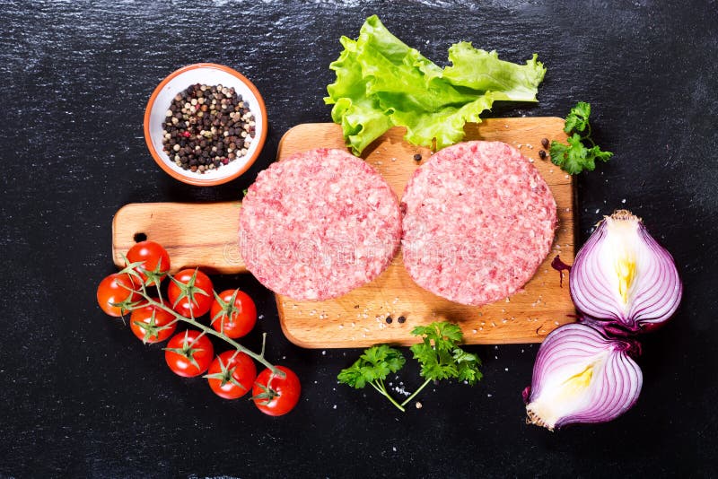 Fresh Raw Beef Burger for Hamburger with Vegetables Stock Photo - Image ...