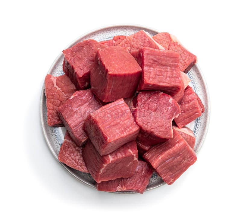 Fresh Raw Beef in Ceramic Plate Isolated on White Stock Image - Image ...