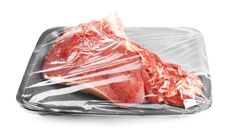 Fresh Raw Beef Cut in Plastic Container Isolated Stock Photo - Image of ...