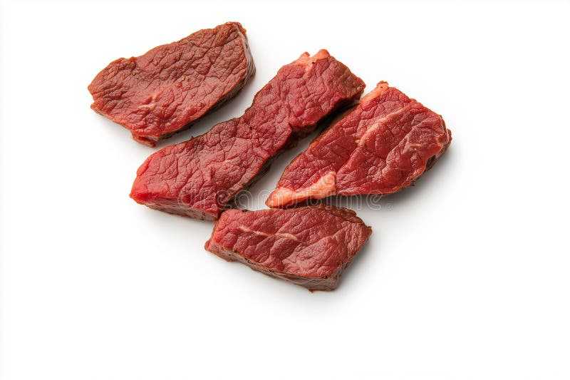 Fresh Raw Beef Cuts Displayed on White Background, Showcasing Rich Red ...