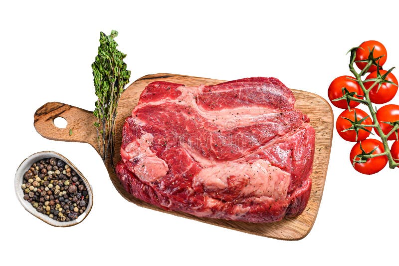 Fresh Raw Beef Marbled Steak. Chuck Eye Roll on a Cleaver. Isolate ...