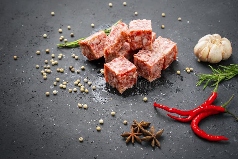 Fresh Raw Beef Meat in Cubes Shape Stock Image - Image of cube ...