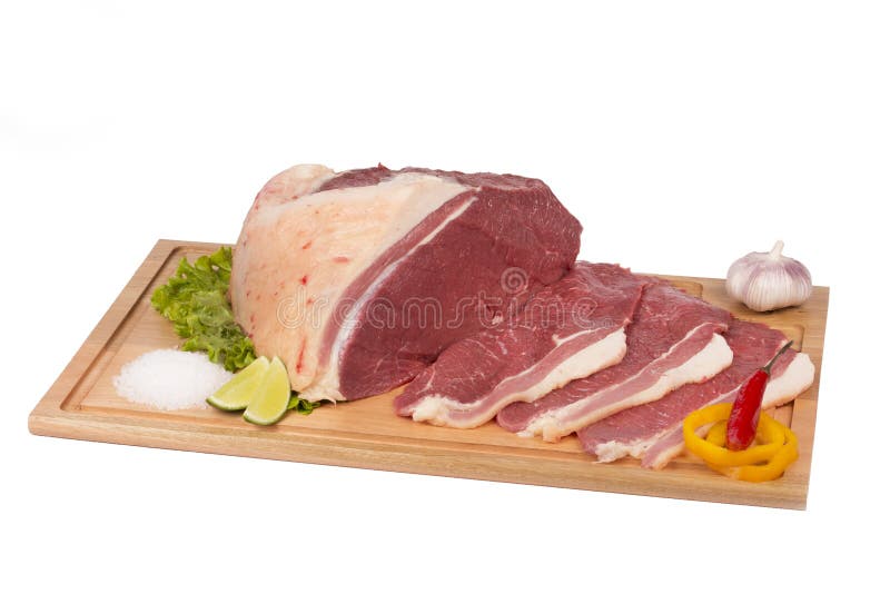 Fresh and Raw Beef Meat on Cutting Board on White Background Stock ...
