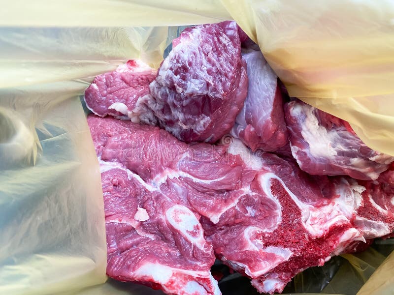 Fresh Raw Beef Meat in a Plastic Shopping Bag Stock Image - Image of ...