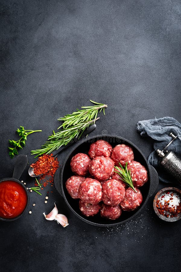 Fresh Raw Beef Meatballs with Spices Stock Image - Image of chopped ...