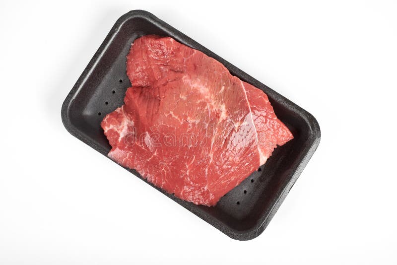 Fresh Raw Beef in a Package Isolated on White Background Stock Photo ...