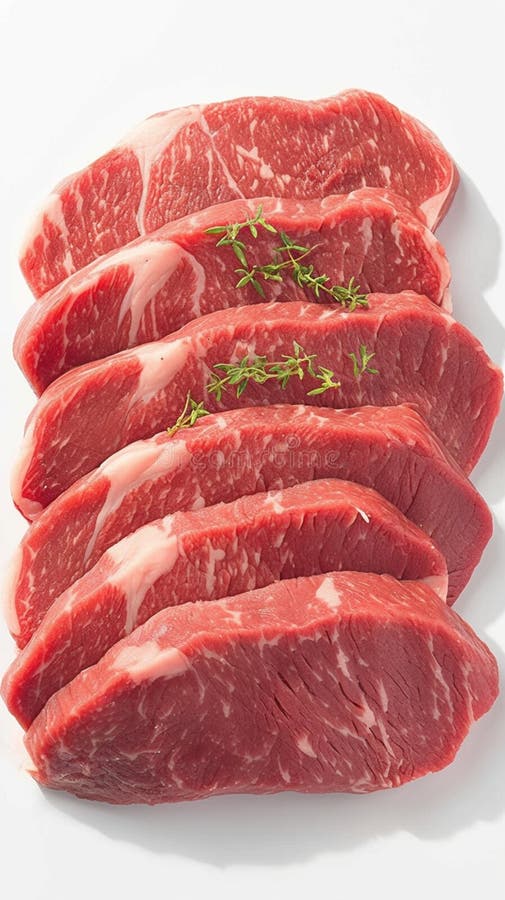 Fresh Raw Beef Pieces Arranged Elegantly Against Pristine White ...