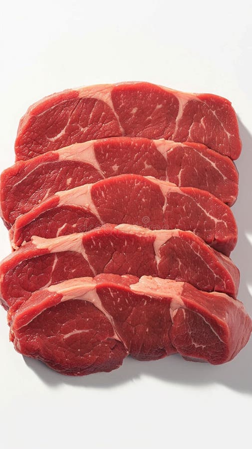 Fresh Raw Beef Pieces Arranged Elegantly Against Pristine White ...