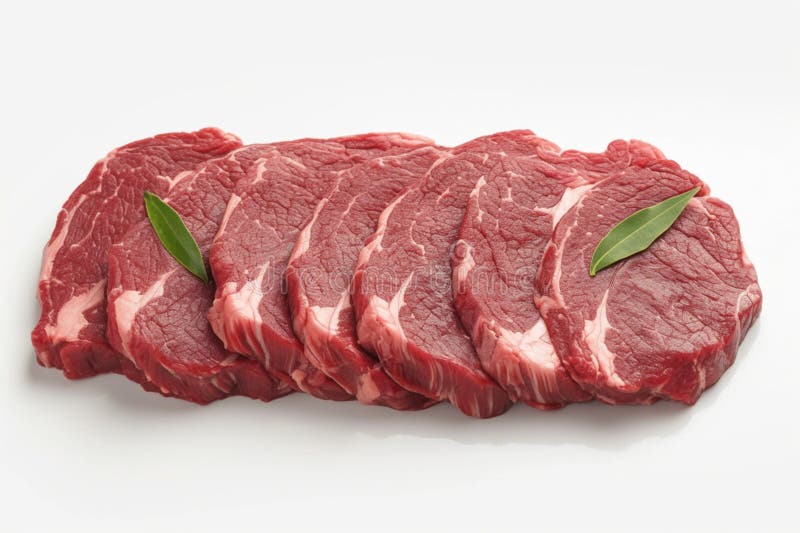 Fresh Raw Beef Pieces Arranged Elegantly Against Pristine White ...