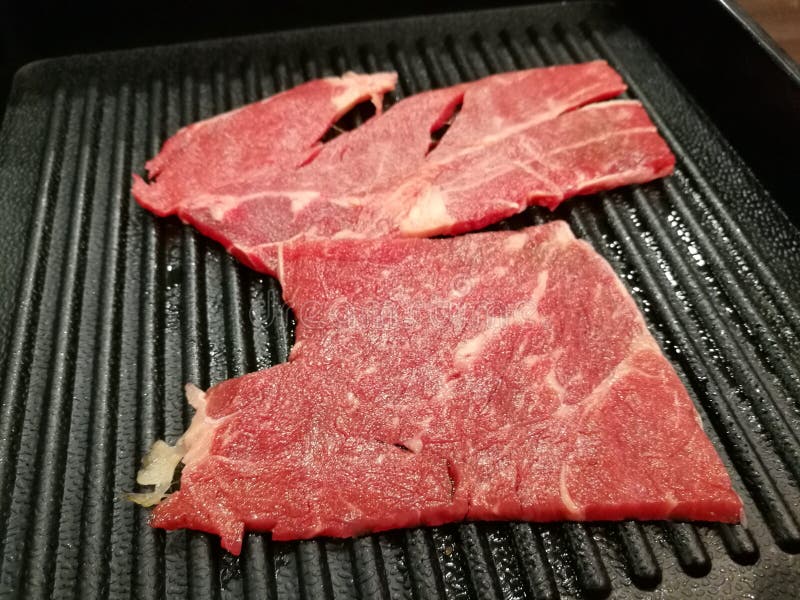 Fresh Raw Beef Slice for Grill Serving on Black Tray Which Focus-on ...