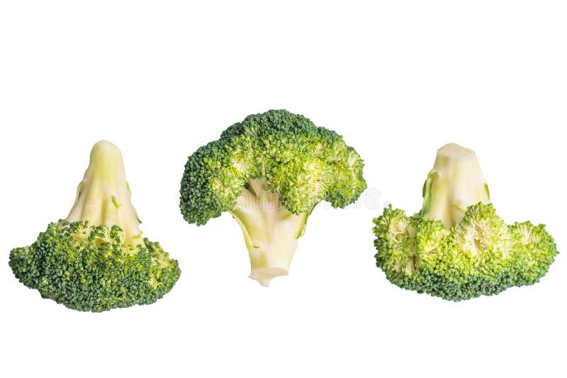 Fresh Raw Broccoli Pieces Isolated on White Background. Top View Stock ...