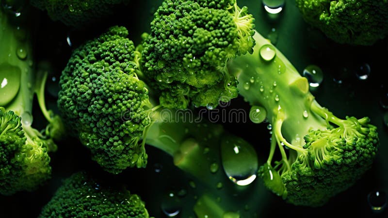Fresh Raw Broccoli with Water Drops Background. Vegetables Backdrop ...