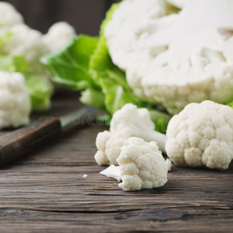 Fresh Raw Cauliflower on the Wooden Table Stock Image - Image of ...