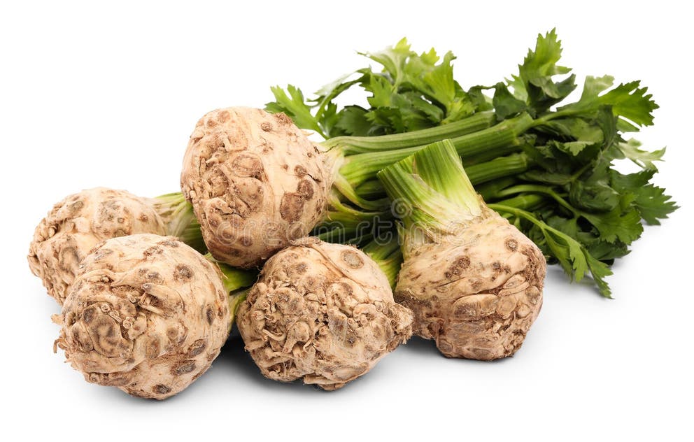 Fresh Raw Celery Roots with Stalks Isolated on White Stock Image ...