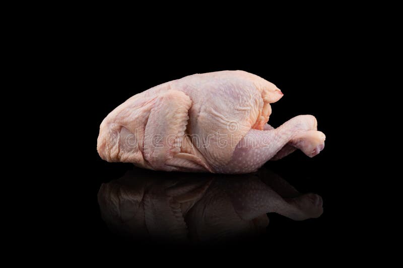 Fresh Raw Chicken Isolated on Black Background with Clipping Path. Side ...