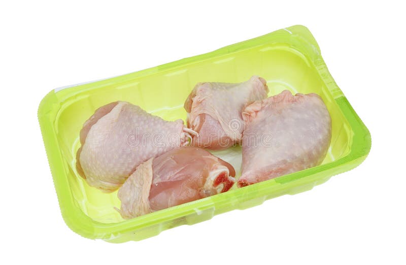 Fresh Raw Chicken Legs in a Green Plastic Container Isolated Stock ...