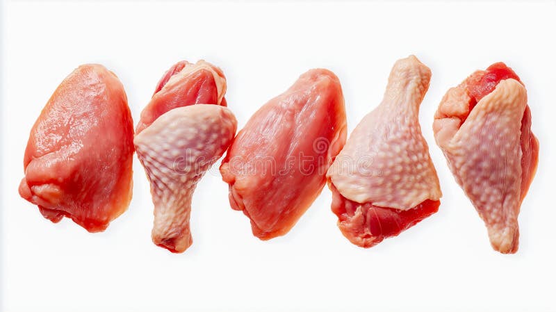Raw Chicken Cuts Neatly Arranged on the White Background Stock Image ...