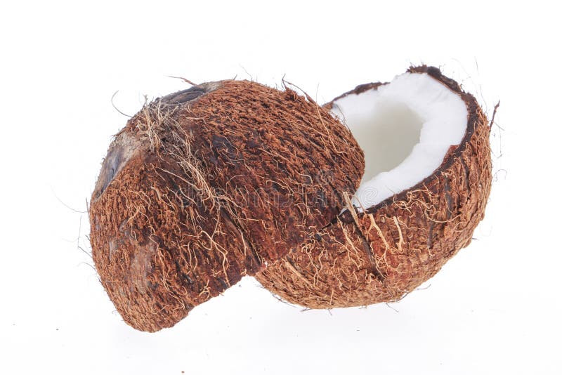 Fresh Raw Coconut with Palm Leaves Isolated on White Background. High ...