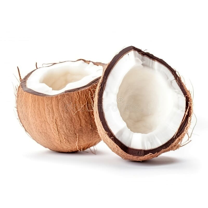 Fresh Raw Coconut with Palm Leaves Isolated on White Background. High ...