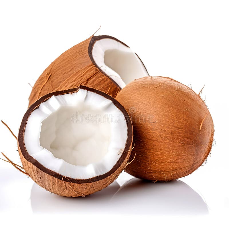 Fresh Raw Coconut with Palm Leaves Isolated on White Background. High ...