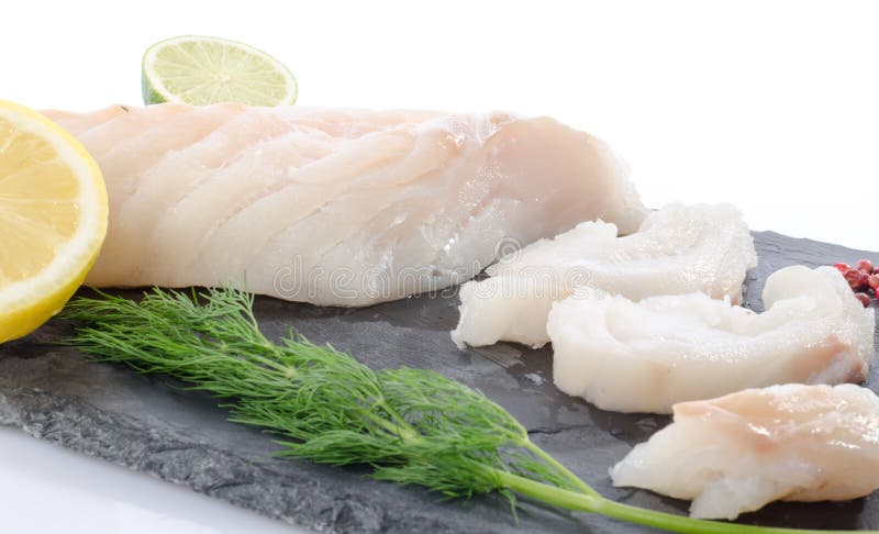 Fresh Raw Cod Fillet on a Slate Plate Stock Image - Image of ocean ...