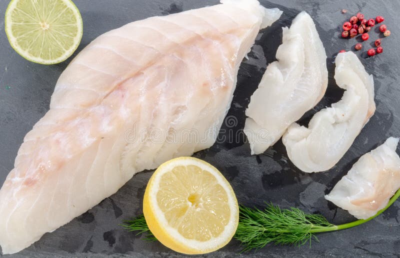 Fresh Raw Cod Fillet on a Slate Plate Stock Image - Image of ocean ...