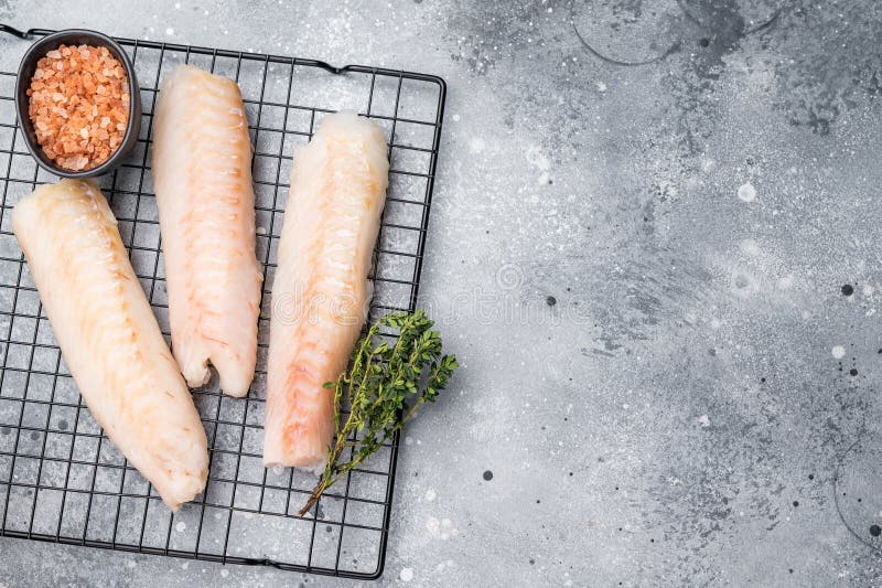 Fresh Raw Cod Fish Fillet, Boneless White Fish Meat. Gray Background ...