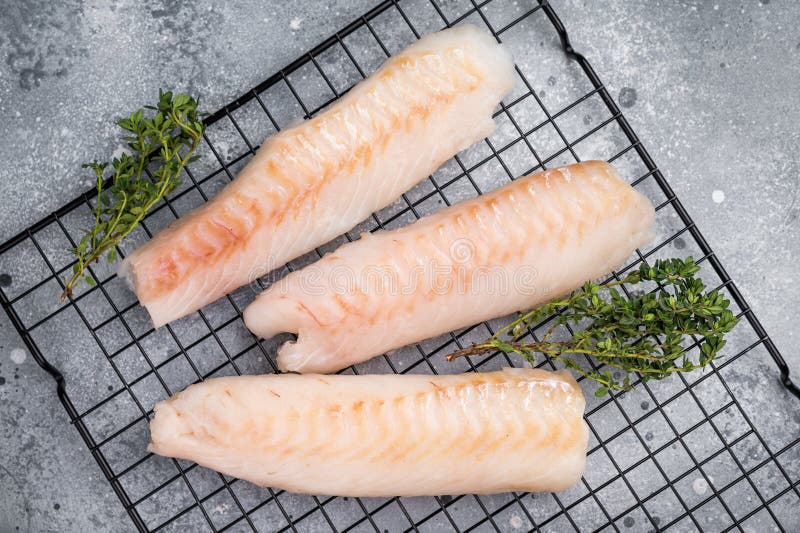 Fresh Raw Cod Fish Fillet, Boneless White Fish Meat. Gray Background ...