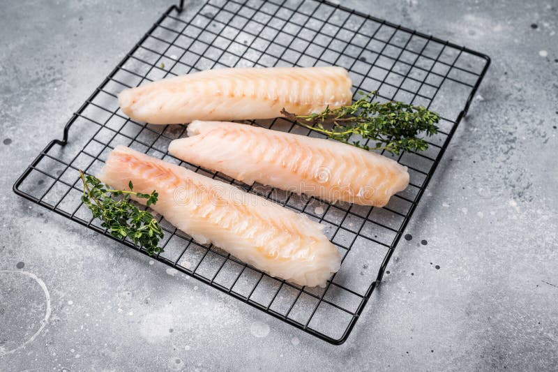 Fresh Raw Cod Fish Fillet, Boneless White Fish Meat. Gray Background ...