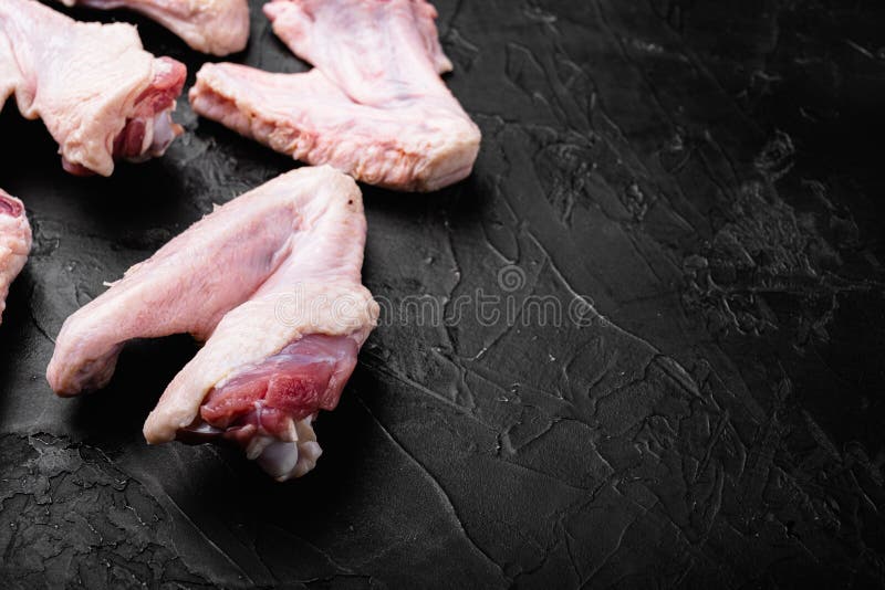 Fresh Raw Duck Wings, on Black Dark Stone Table Background, with Copy ...