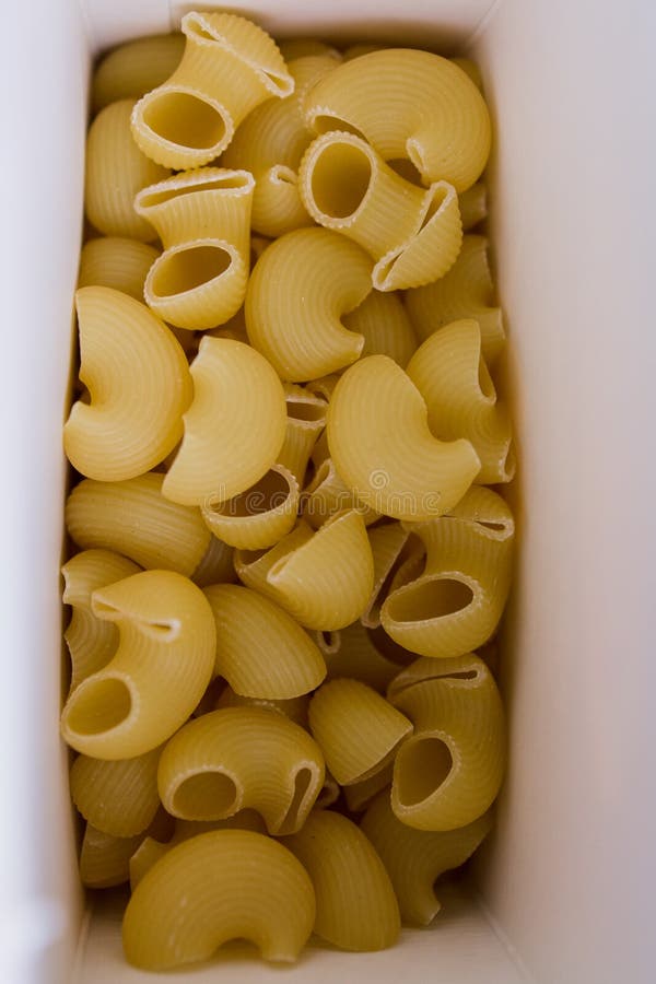 Fresh Raw Durum Pasta in White Box in Kitchen Stock Photo - Image of ...