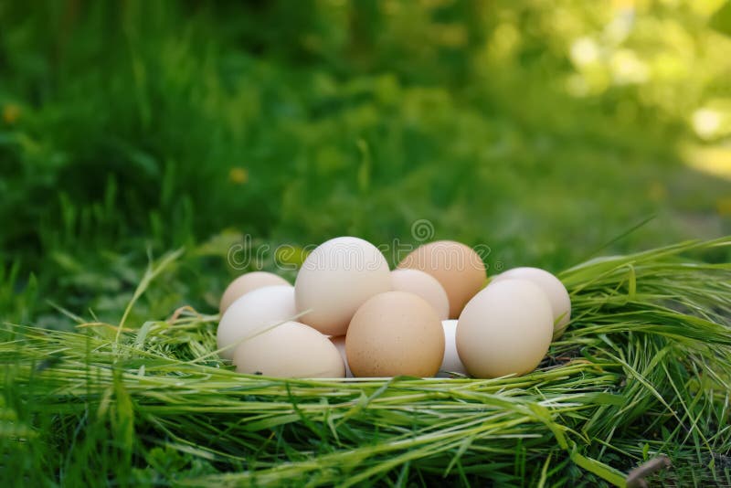 Fresh Raw Eggs in Nest Made of Green Grass Outdoors Stock Photo - Image ...