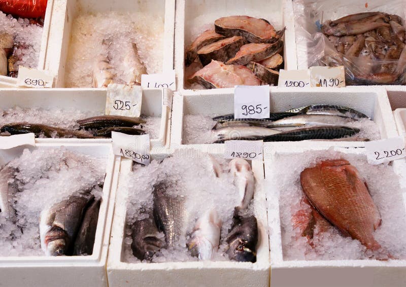 Fresh Raw Fish on Market Stall Stock Image - Image of protein, healthy ...