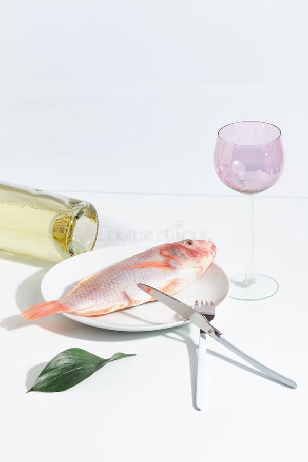 Fresh Raw Fish on a Plate. Table Setting Stock Image - Image of gourmet ...