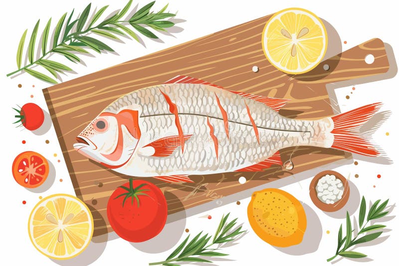 Fresh Raw Fish and on Table with Oil Tomato and Lemon Isolated ...