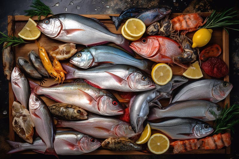 Fresh Raw Fish Table Top View. Stock Illustration - Illustration of ...