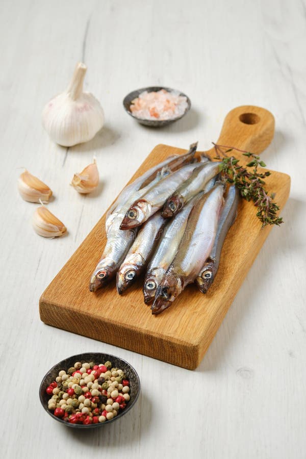 Fresh raw frozen capelin stock photo. Image of cuisine - 252880124