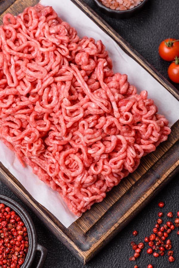 Fresh Raw Ground Beef with Salt and Spices Stock Photo - Image of meat ...