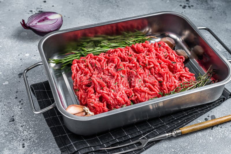 Fresh Raw Ground, Mince, Minced Beef and Lamb Meat. Gray Background ...