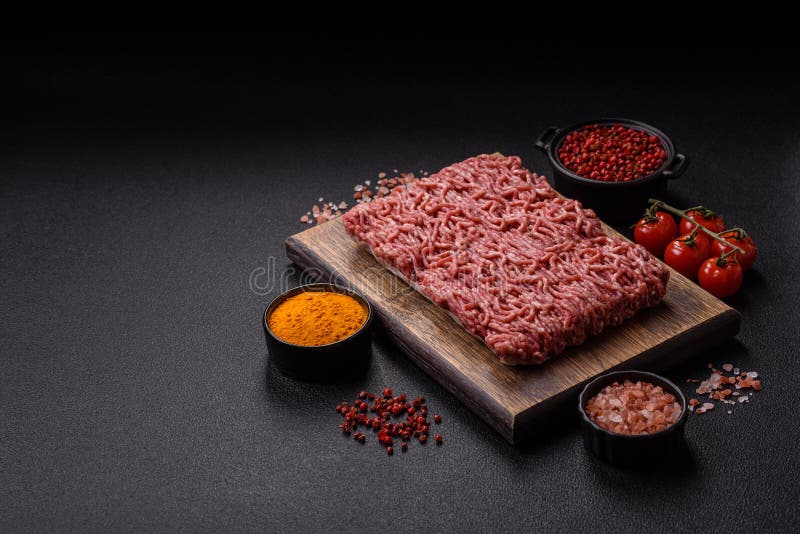 Fresh Raw Ground Minced Beef with Salt and Spices Stock Image - Image ...