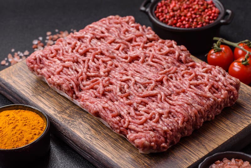 Fresh Raw Ground Minced Beef with Salt and Spices Stock Photo - Image ...