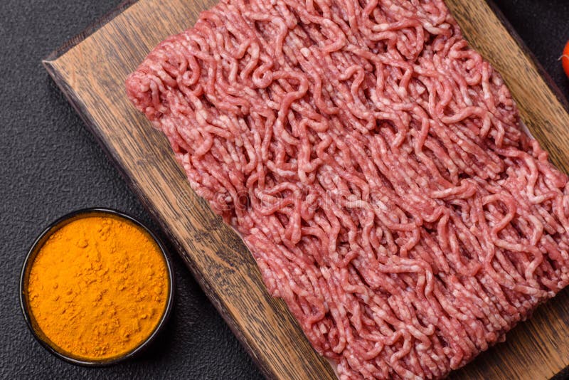 Fresh Raw Ground Minced Beef with Salt and Spices Stock Image - Image ...