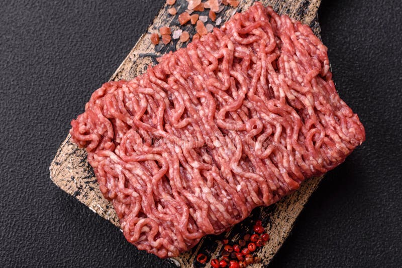 Fresh Raw Ground Minced Beef with Salt and Spices Stock Photo - Image ...