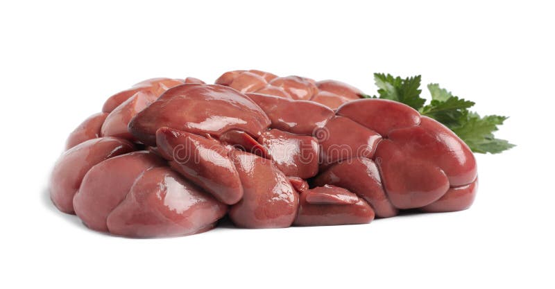 Fresh Raw Kidney Meat with Parsley on White Background Stock Photo ...