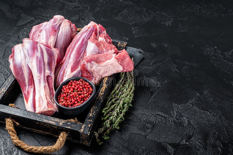 Fresh Raw Lamb Shanks with Herbs and Spices, Mutton Meat. Black ...