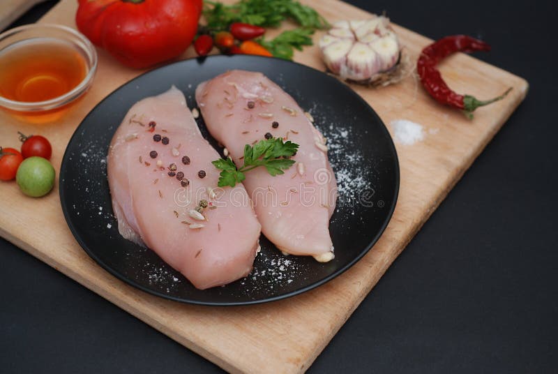 Fresh and Raw Meat. Chicken Breast Fillets Cut Ready for Cooking Stock ...