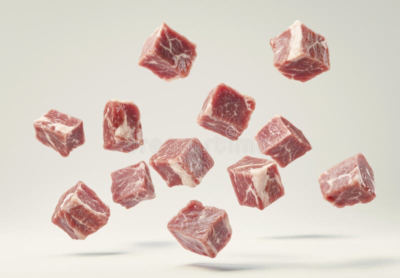Fresh Raw Meat Cubes Flying Air White Background Stock Photos - Free ...