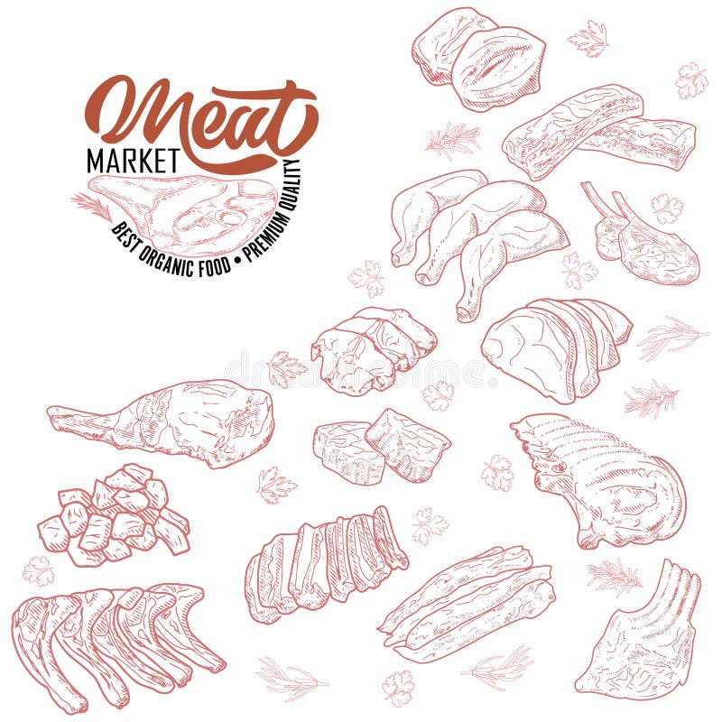 A set of raw meat stock vector. Illustration of beef - 215477082
