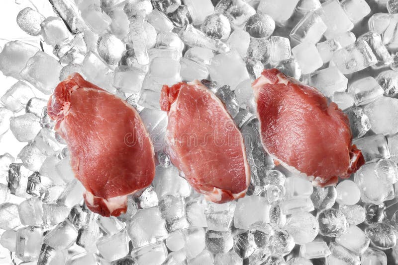 Fresh Raw Meat on Ice Cubes Stock Photo - Image of freeze, freshness ...